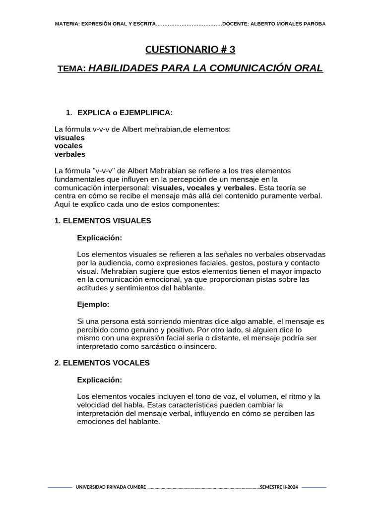 CUEST 3 Habilidades para La Comunicación Oral (Exp Oral) | PDF | Comunicación | Crecimiento ...
