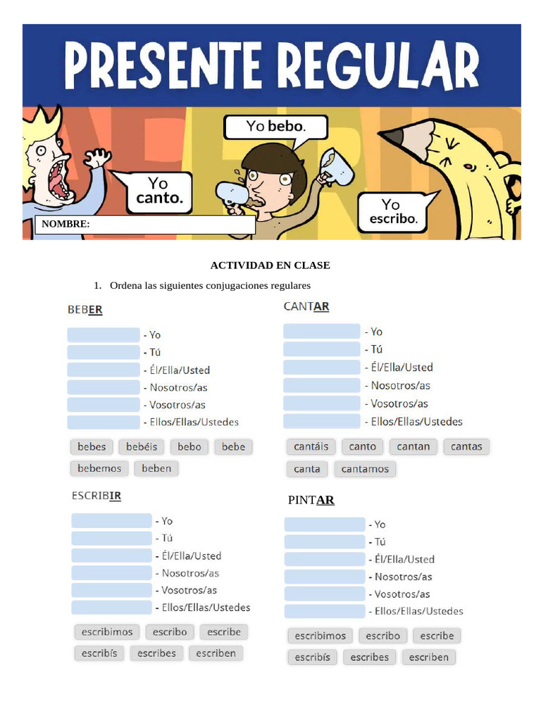 Actividad Presente Regular | PDF