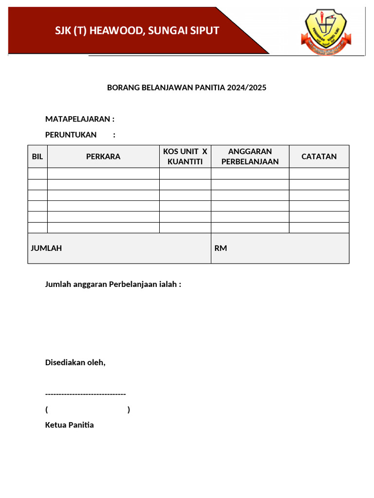BORANG BELANJAWAN PANITIA 2024 | PDF