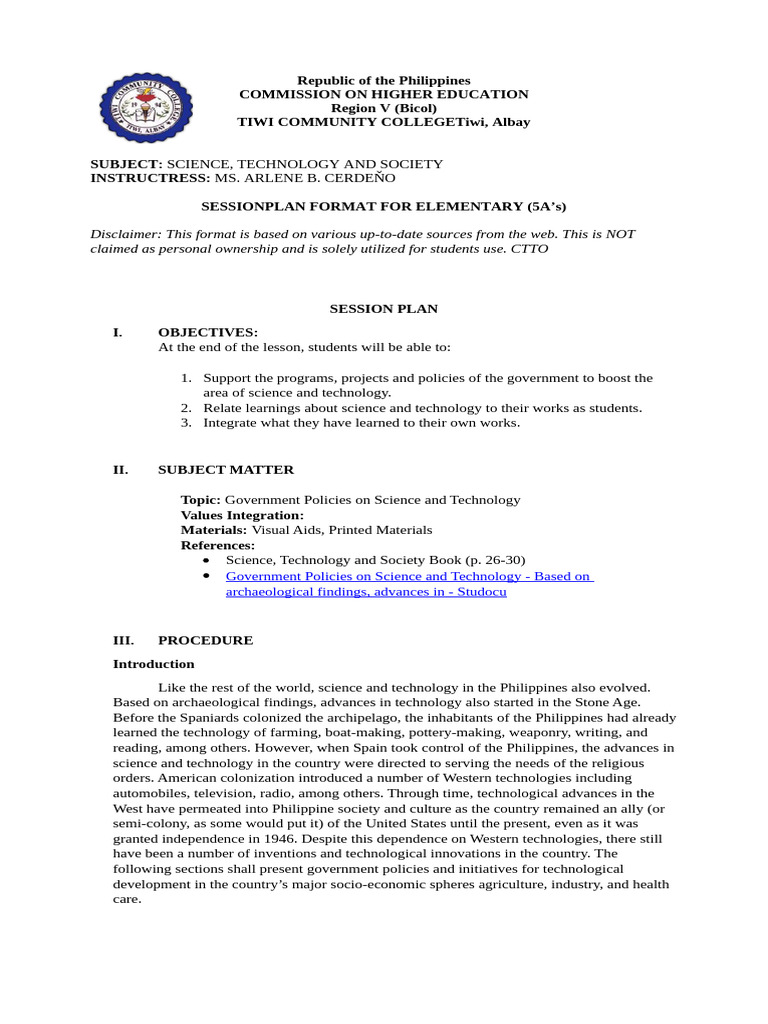 Lesson - STS - Government Policies On Science and Technology - Dacir ...