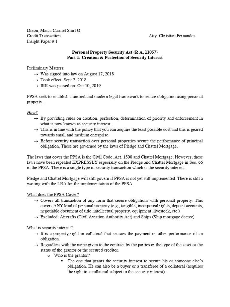 PPSA - Insight Paper 1 | PDF | Security Interest | Lease