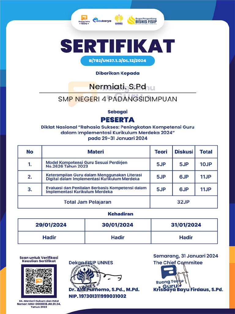 Contoh Sertifikat Diklat | PDF