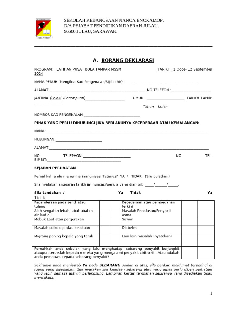 Borang Deklarasi pelajar-Versi program secara online | PDF