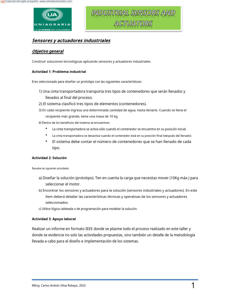 Assignment 07 Industrial Sensors And Actuators En Es Pdf