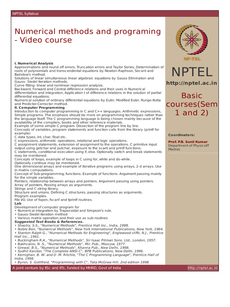 Nptel: Numerical Methods and Programing - Video Course | PDF