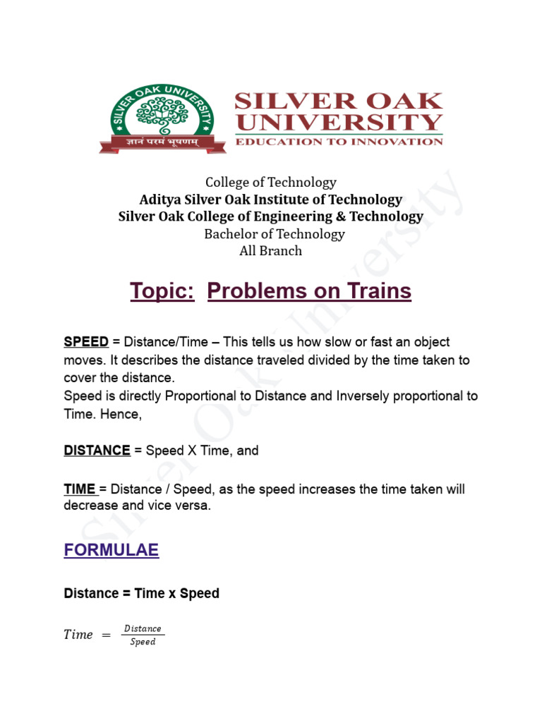 (Unit 1 Notes) Problems On Train | PDF