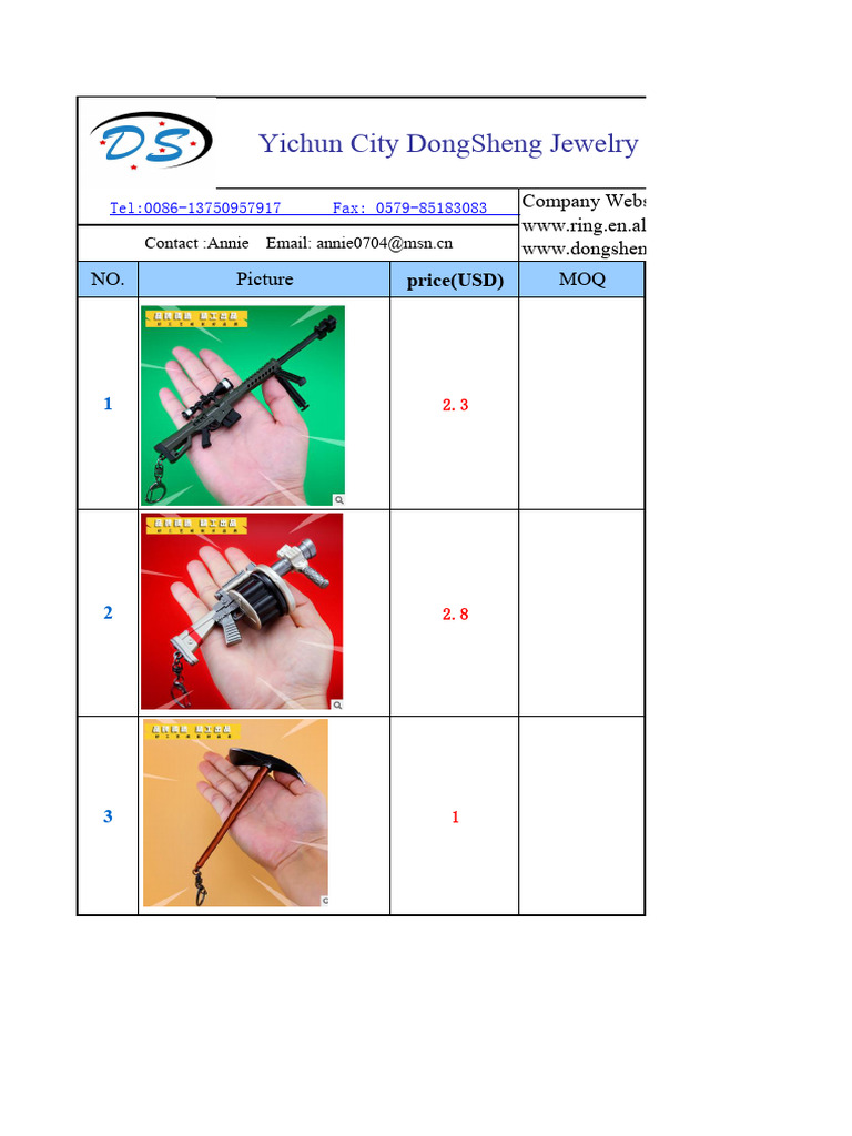 Yichun City Dongsheng Jewelry Co., LTD.: Company Website: No. Picture Moq | PDF