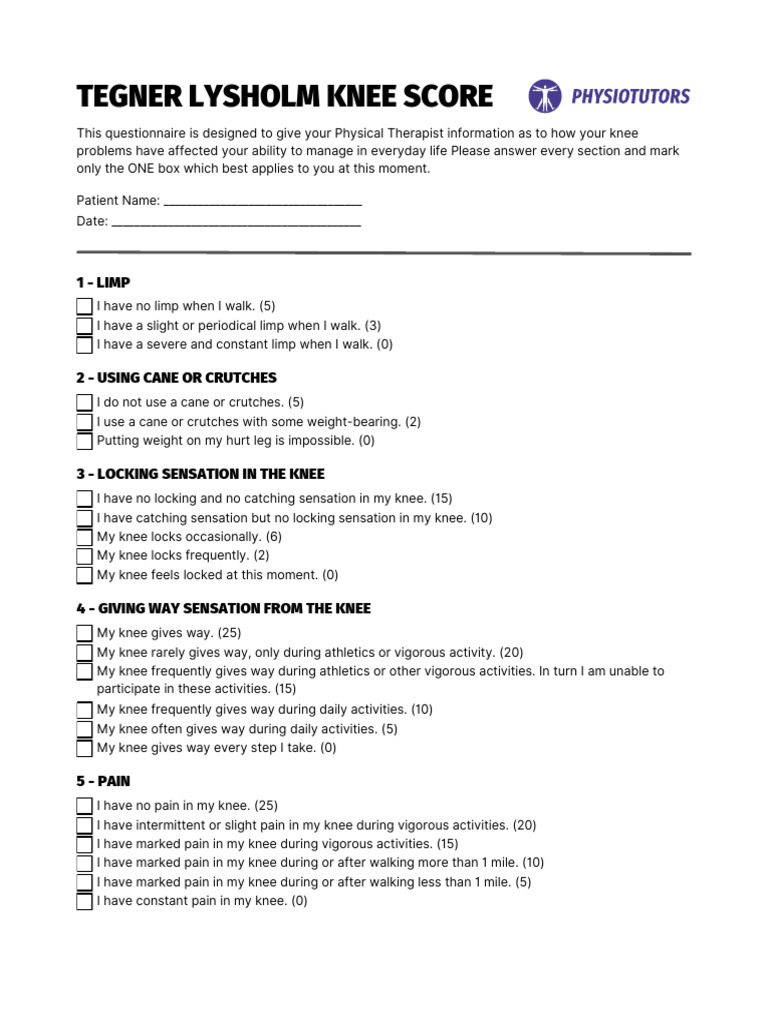 Tegner Lysholm Knee Scoring Scale | PDF