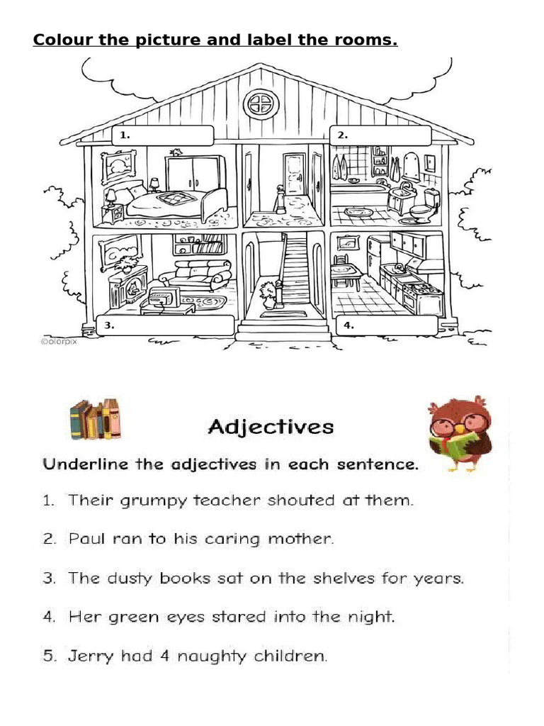 Colour The Picture and Label The Rooms | PDF