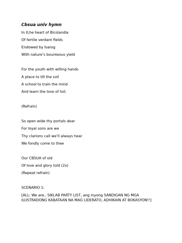 university hymn and scenarios | PDF