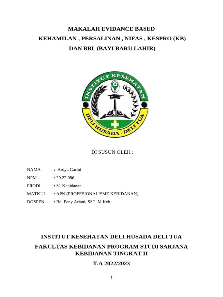 Makalah Evidance Based Kehamilan, Persalinan, Nifas, KB, BBL | PDF