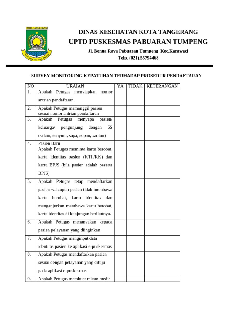 Survey Monitoring Sop Pendaftaran | PDF