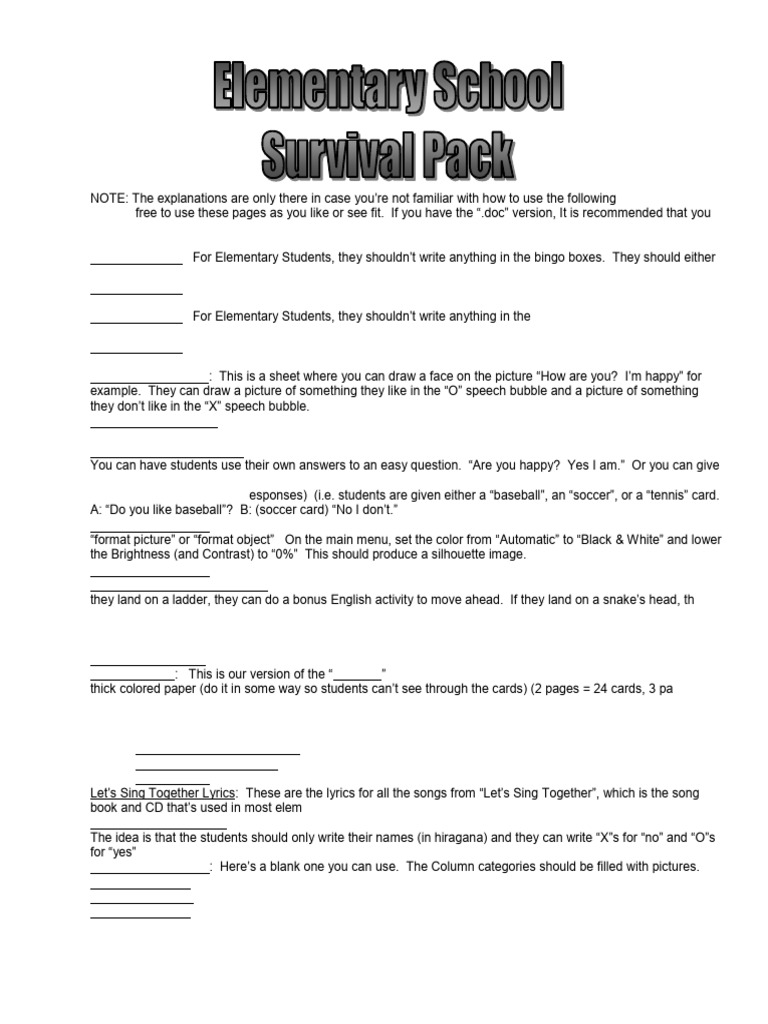 ES Activity Pack - Survival Pack | PDF