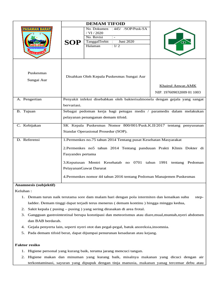 Sop Demam Tifoid | PDF