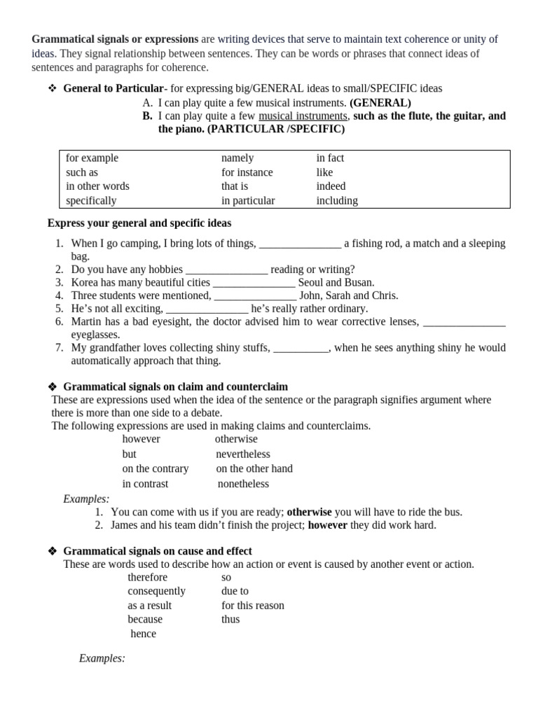 Grammatical Signals Q4 | PDF