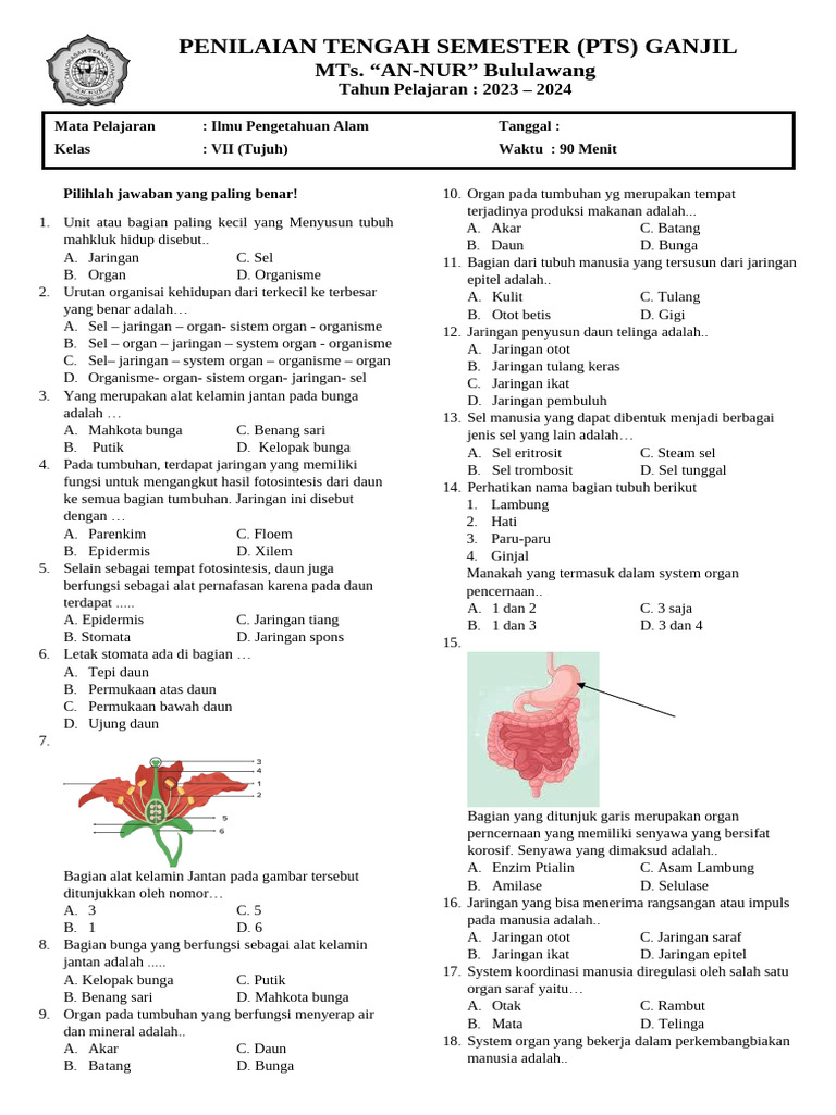(MAPEL) KELAS VIII PTS GANJIL 2023-2024 | PDF