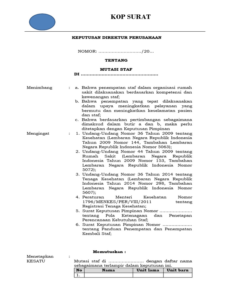 SK Mutasi Staf | PDF