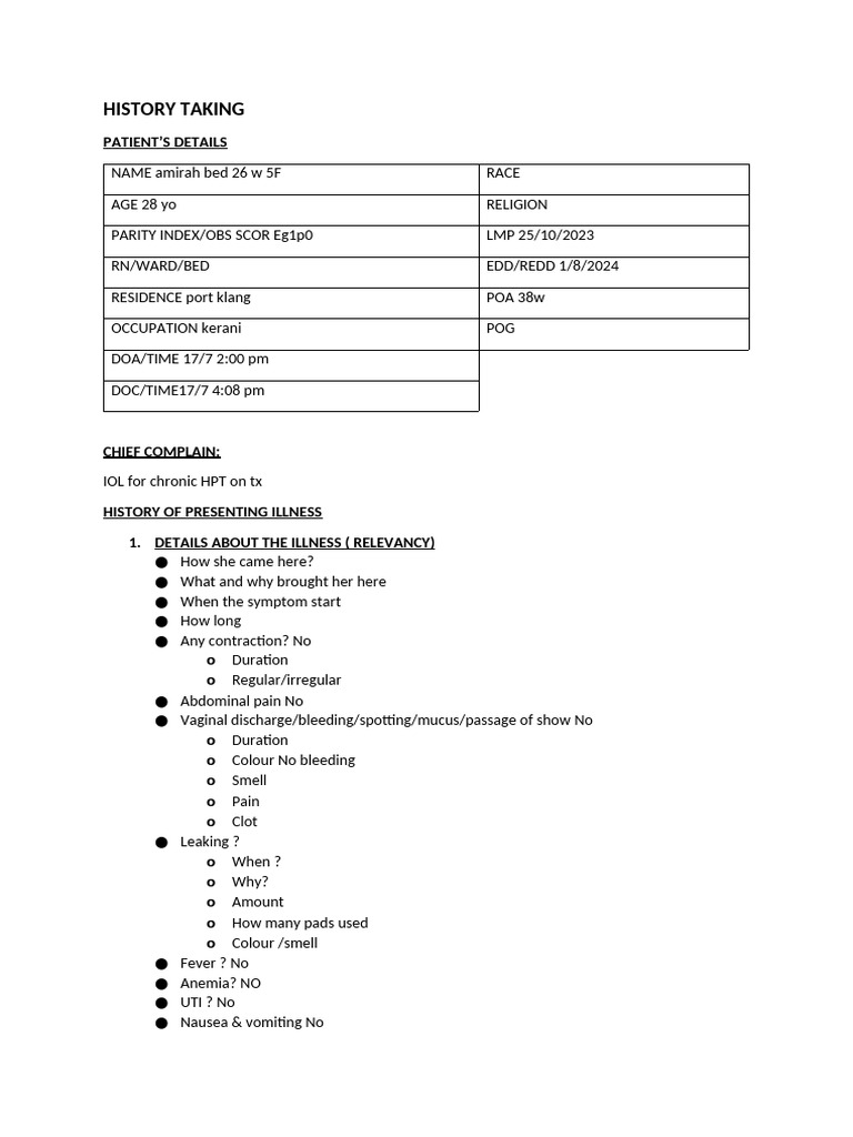 History Taking Format | PDF