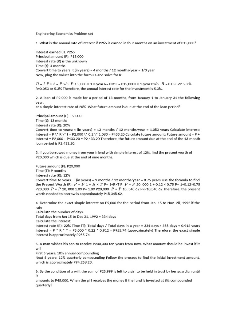 ENGINEERING ECONOMICS PROBLEM LEGASPI. | PDF