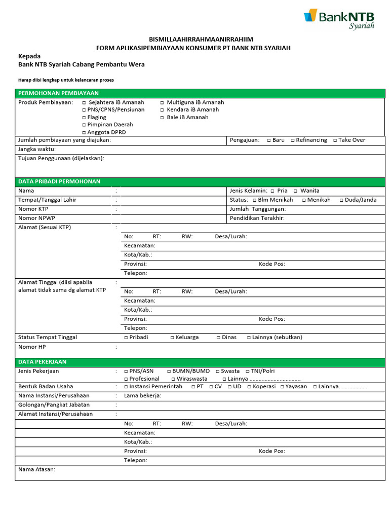 Blangko Permohonan PBY KCP Wera-1 | PDF