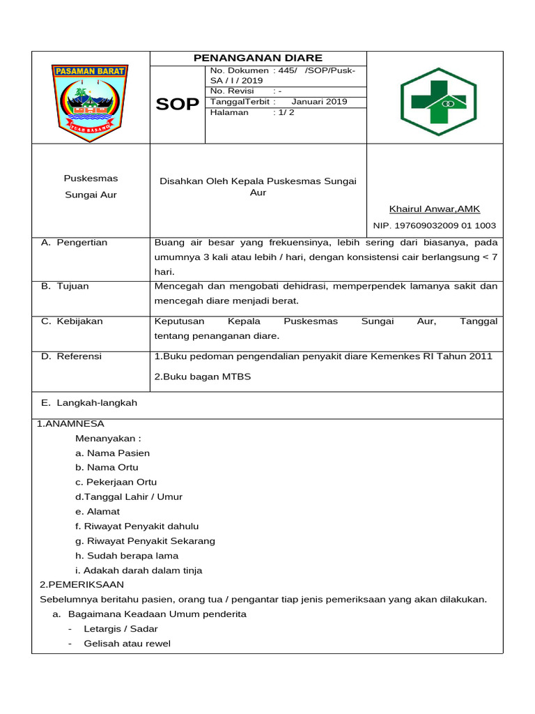 Sop Penanganan Diare | PDF