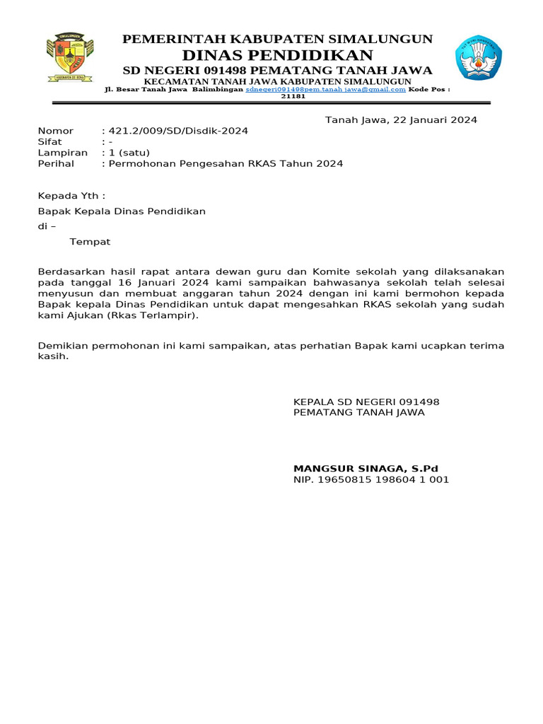 Surat Pengesahan RKAS 2 | PDF