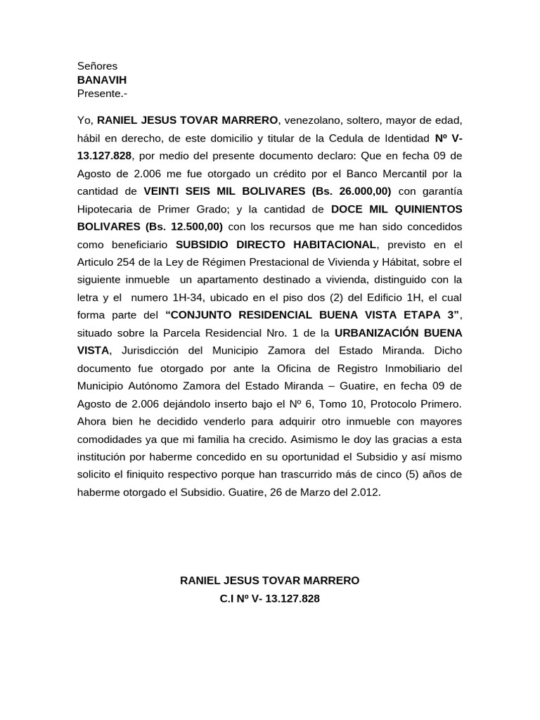 Carta A Banavih | PDF