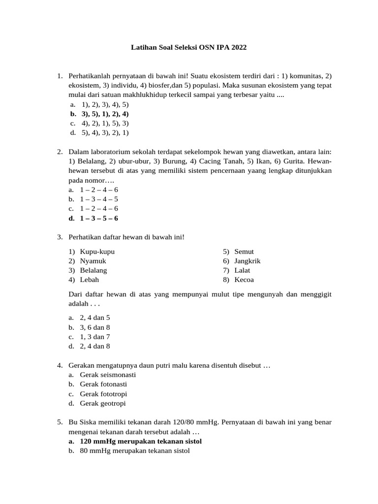 Latihan Soal Seleksi OSN IPA 2022 | PDF
