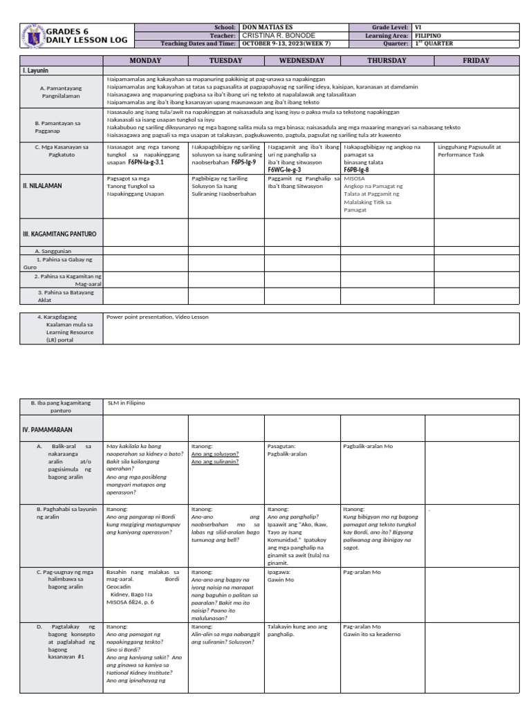 DLL_FILIPINO 6_Q1_W7 | PDF
