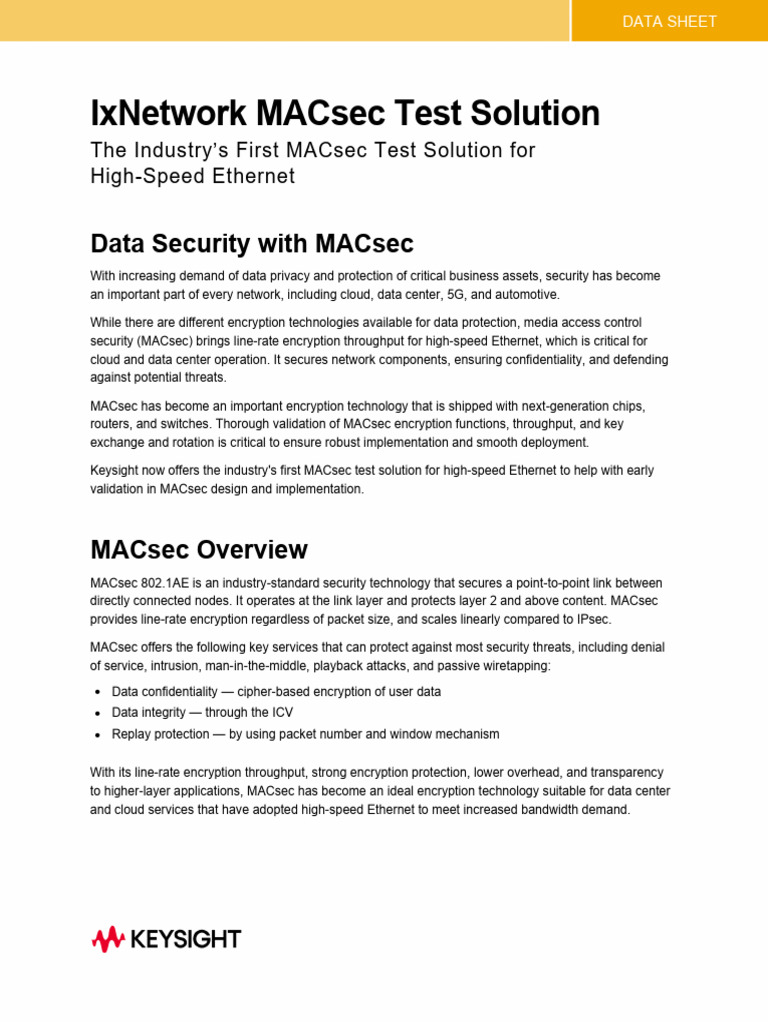 IxNetwork MACsec Test Solution | PDF | Computer Network | Encryption