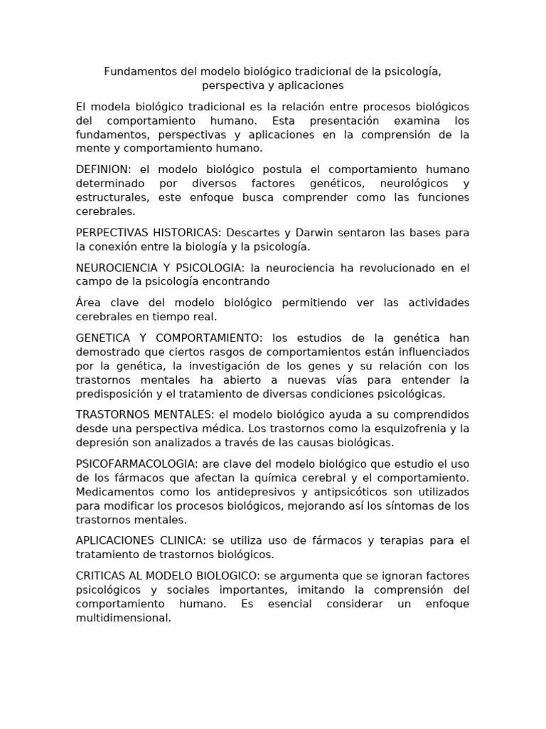Fundamentos Del Modelo Biológico Tradicional de La Psicología | PDF
