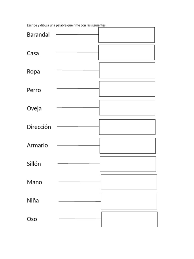 Escribe y Dibuja Una Palabra Que Rime Con Las Siguientes | PDF