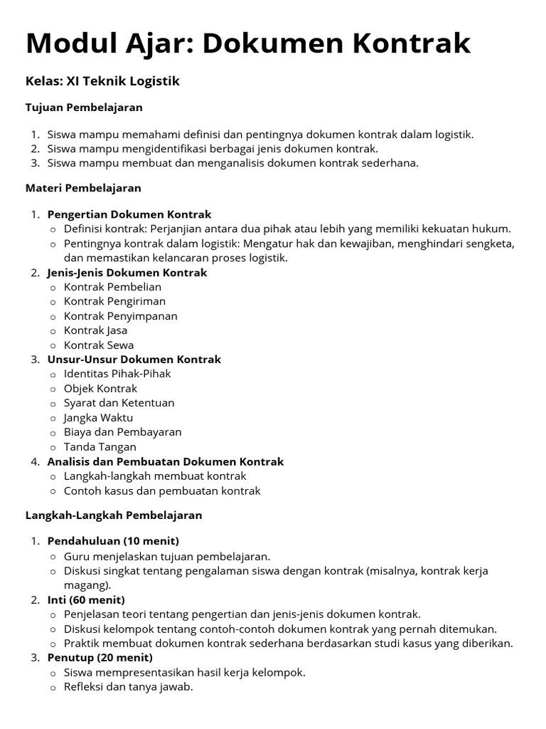Modul Ajar Dokumen Kontrak | PDF