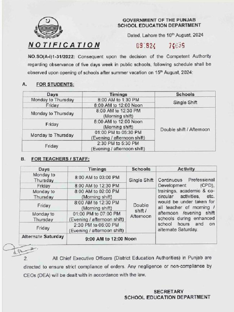 Public Schools Timing | PDF
