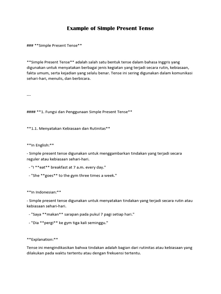 Example of Simple Present Tense | PDF