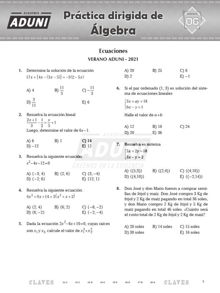 Álgebra Sem 6 | PDF