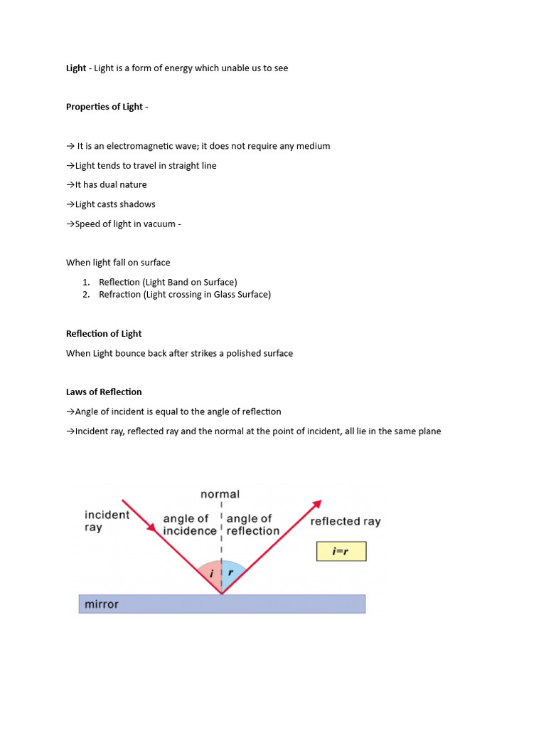 Light and Reflection | PDF