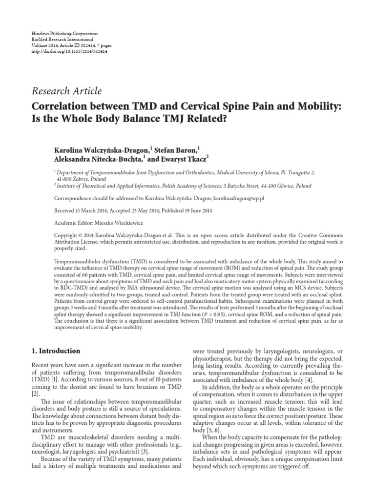 2014 - Correlation between TMD and cervical spine pain and mobility | PDF