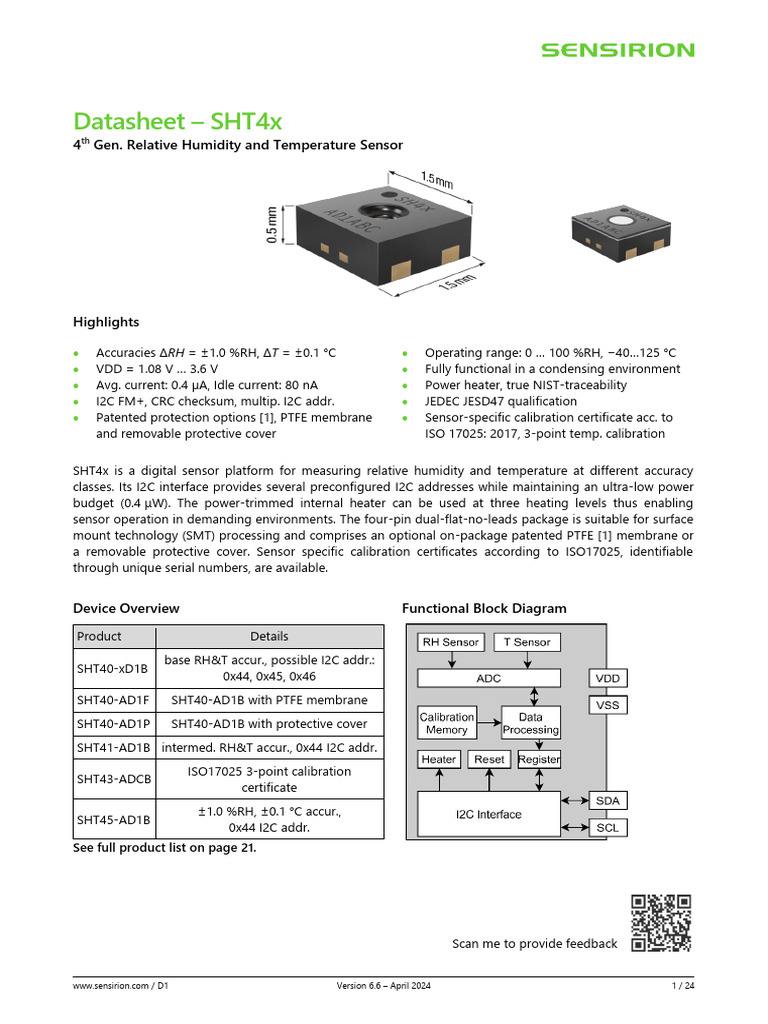 HT DS Datasheet SHT4x-3454169 | PDF