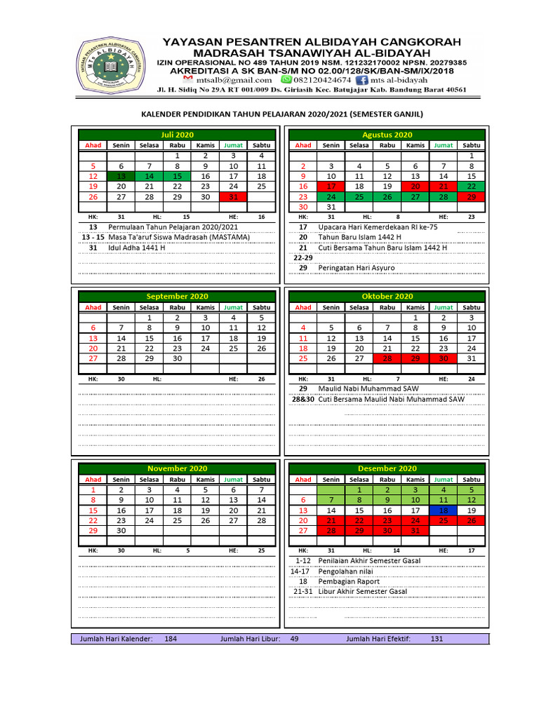 Kaldik MTS ALBIDAYAH 2020 | PDF
