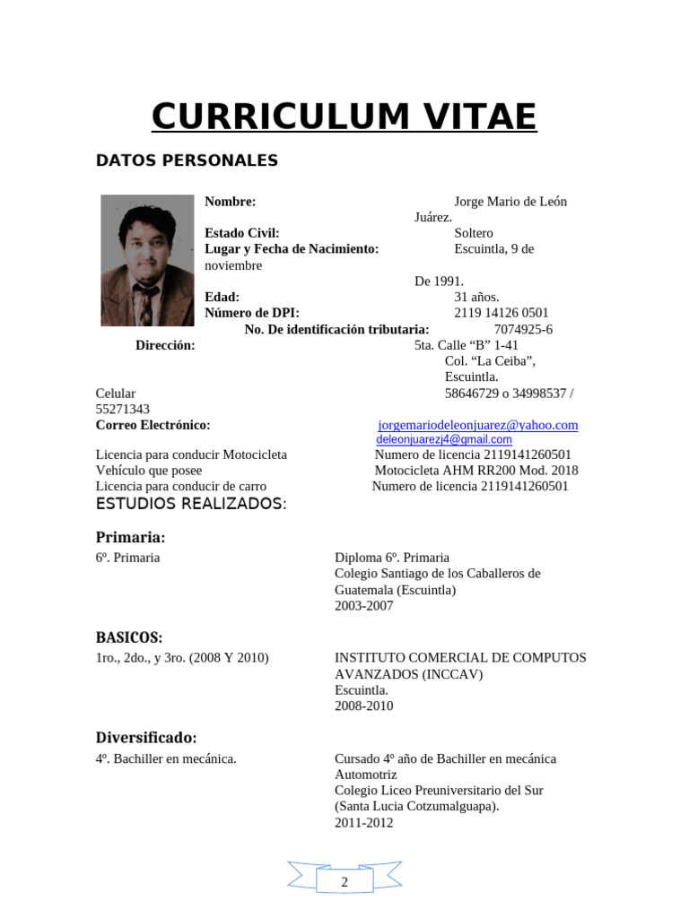 Curriculum Vitae Jorge Mario de Leon Juarez (1) 5 | PDF