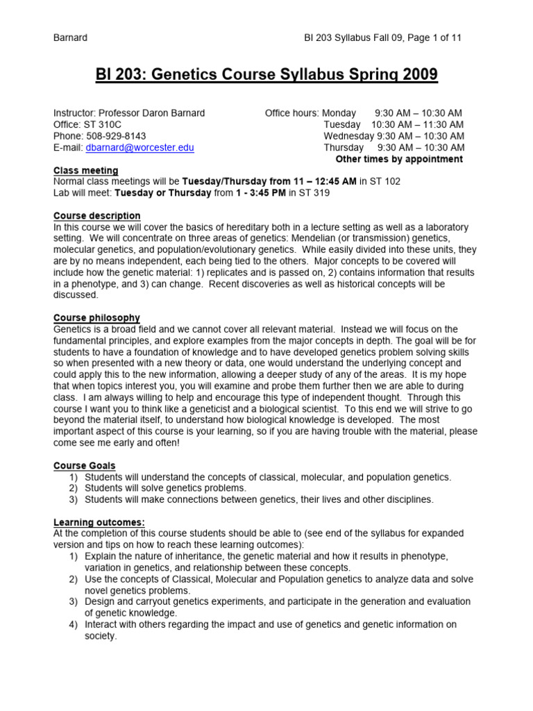 WUSTL_Genetics_Syllabus_F09 | PDF