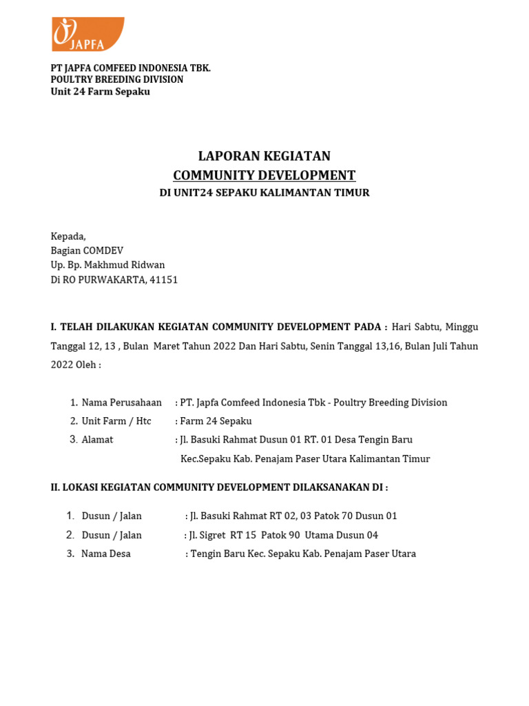 Laporan Kegiatan Comdev | PDF