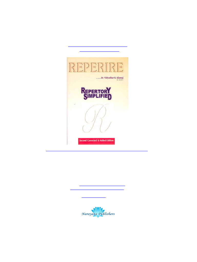 Reperire Repertory Simplified Vidyadhar R Khanaj.01167 - 1contents | PDF