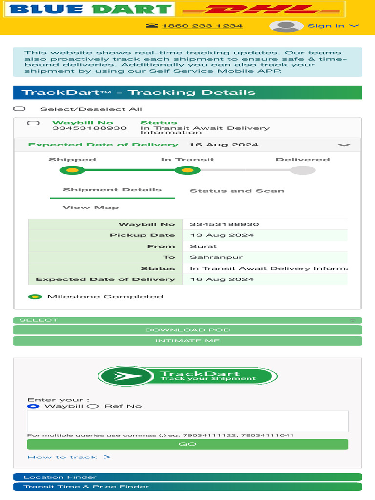 Tracking Details - Bluedart | PDF