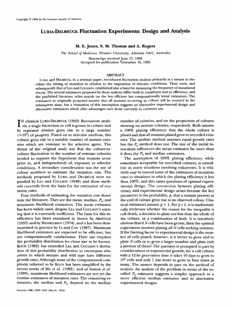 Netics - LURIA-DELBRUCK Fluctuation Experiments - Design and Analysis | PDF