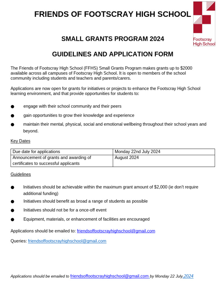 FFHS Small Grants Guidelines and Application Form 2024 | PDF