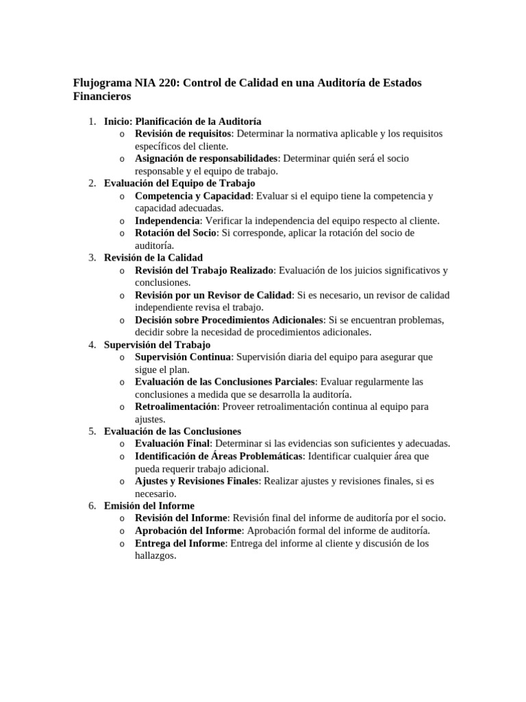 Flujograma NIA 220 | PDF