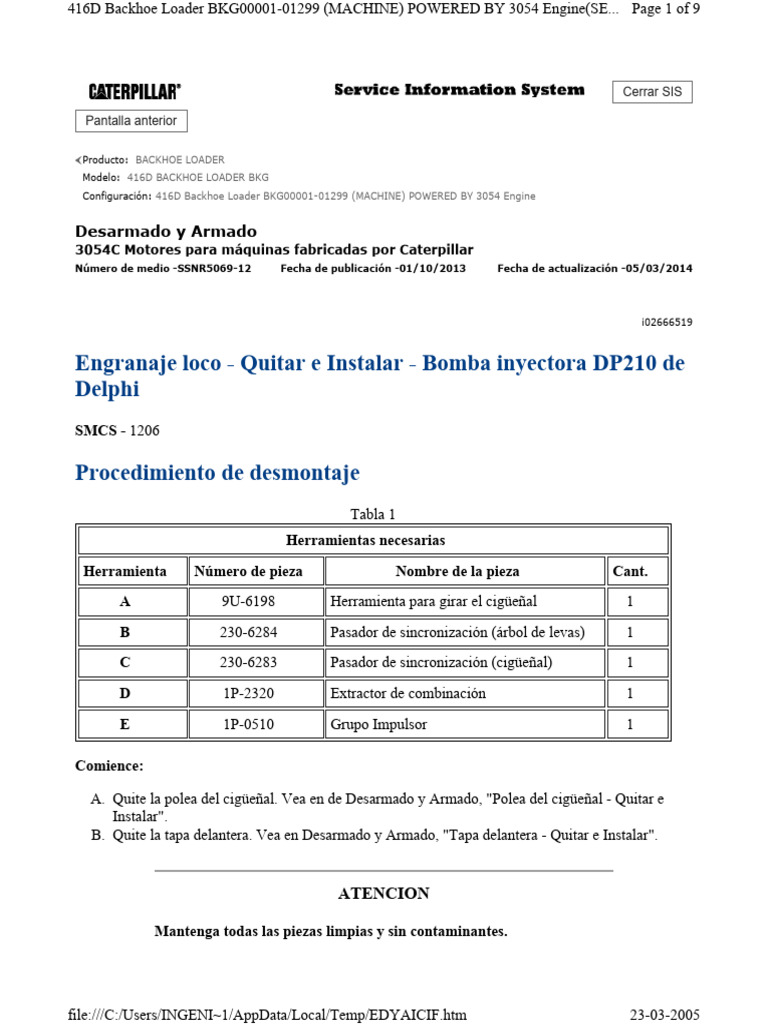 Engranaje Loco Retroexcavadora 416 | PDF