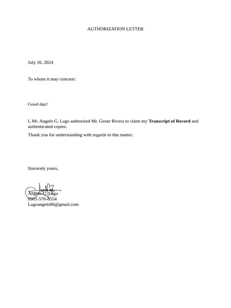 Authorization Letter | PDF